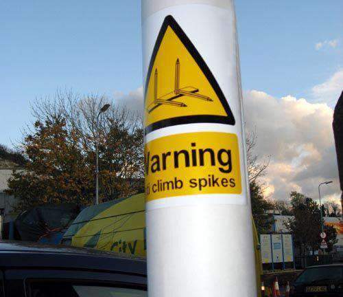 Large Anti Climb Spikes Adhesive Warning Signs | Roller Barrier